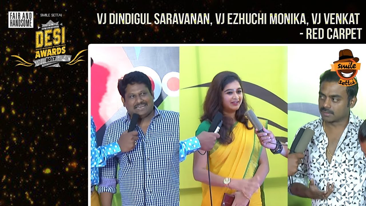 VJ Dindigul Saravanan, VJ Ezhuchi Monika, VJ Venkat on Red Carpet Live ...