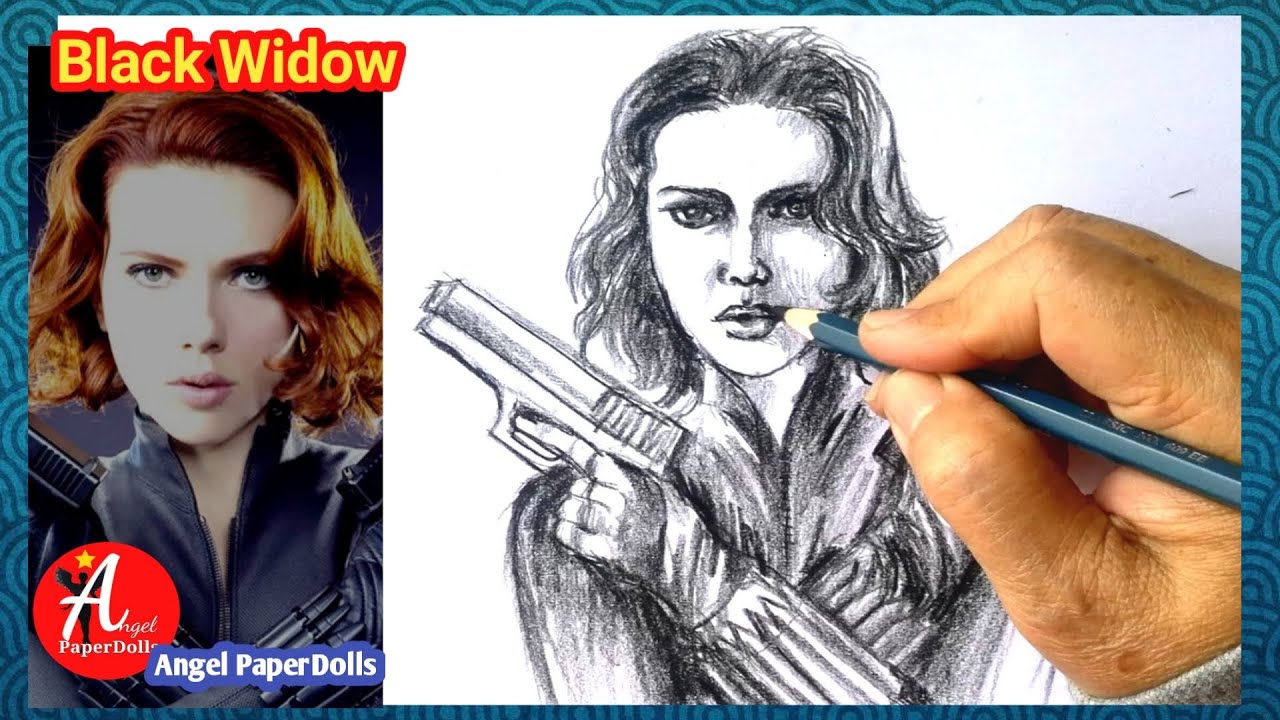 Black Widow Natasha Romanoff drawing sketching ,How to draw AVENGERS ...