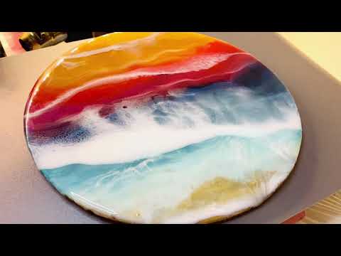 Günbatimi Epoksi Reçine Deniz DalgasıYapımı  - Epoxy Resin Sunset Beach Waves- Resin Art