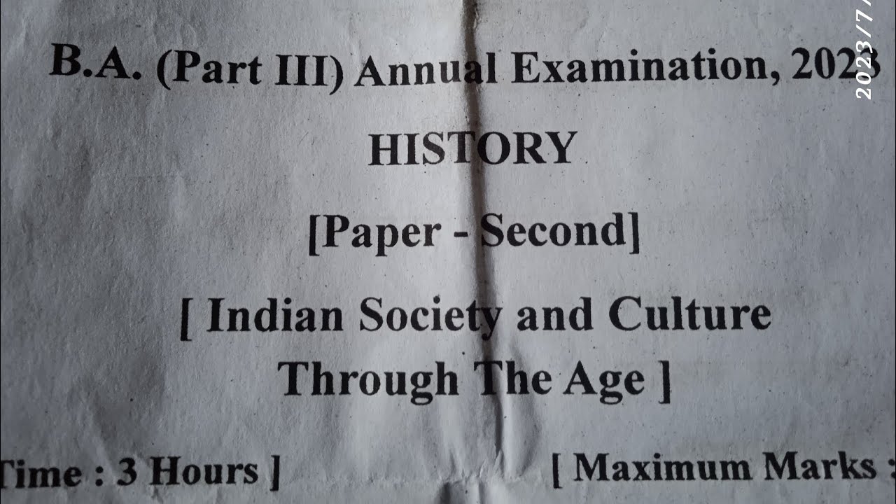 BA third year history paper 2023 || Indian society and culture through ...