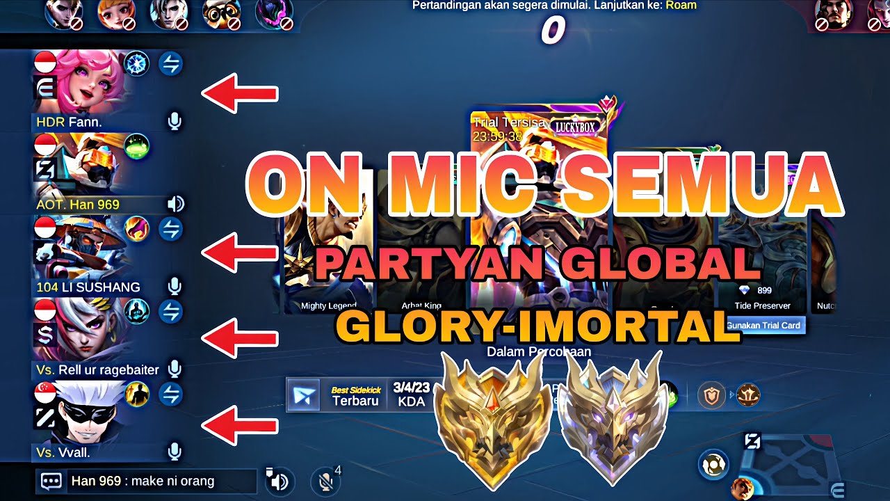 PART 3 MASUK PARTYAN GLOBAL RANDOM YANG OPEN MIC DI RANK MITIK GLORY ...