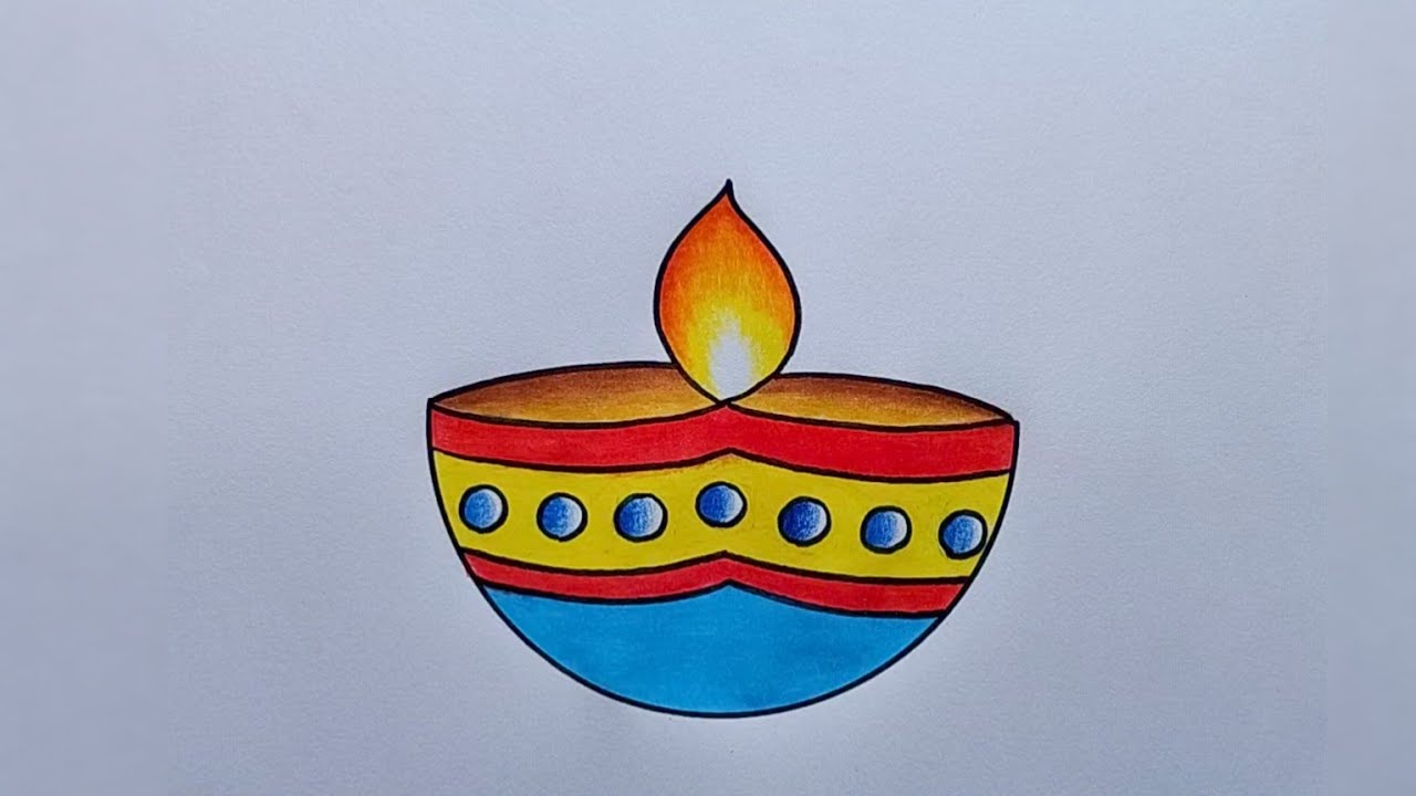 Easy and simple Diya drawing| Designer Diya drawing| Diwali drawing ...