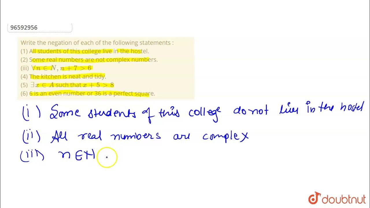 Write the negation of each of the following statements : (1) All students of this college - YouTube
