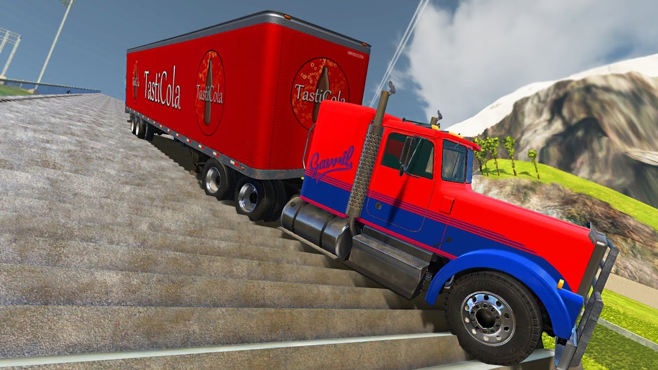 Tasti Cola Truck vs Stairs Jumps Down - BeamNG Drive - YouTube