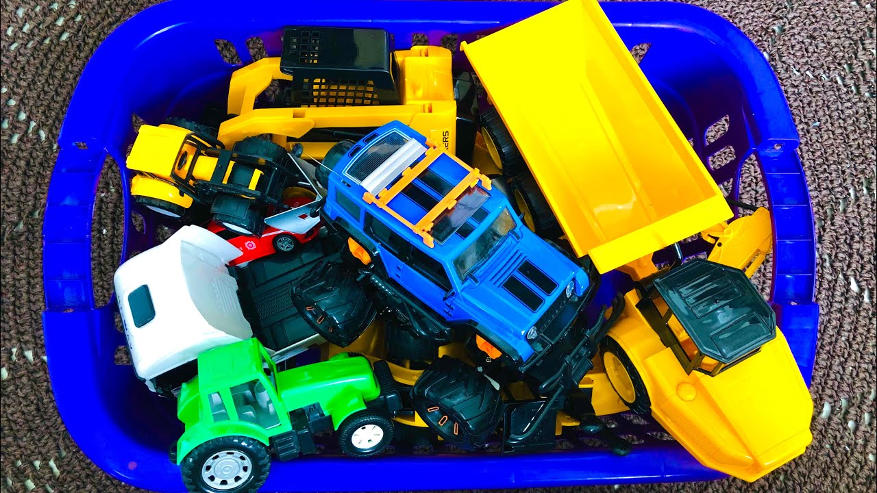 Review Box Full Of Toy Cars, Truck Toys, Tractor, Excavator! - YouTube