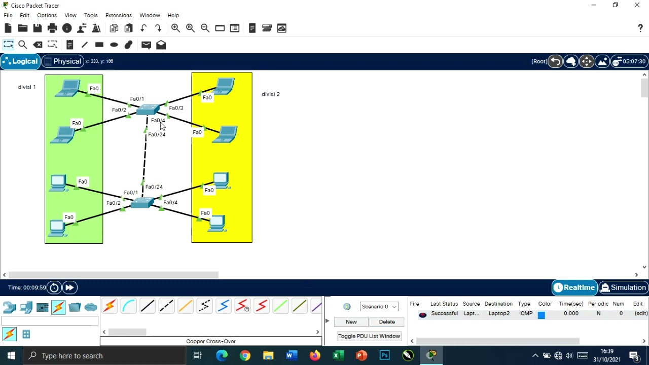 konfigurasi vlan 2 switch sisco menggunakan cisco packet tracer - YouTube