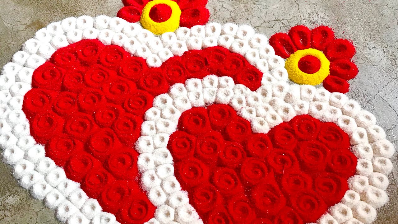 New Heart shape Design Rangoli/Hand making/ ️||For Alpana Ritu Rangoli ...