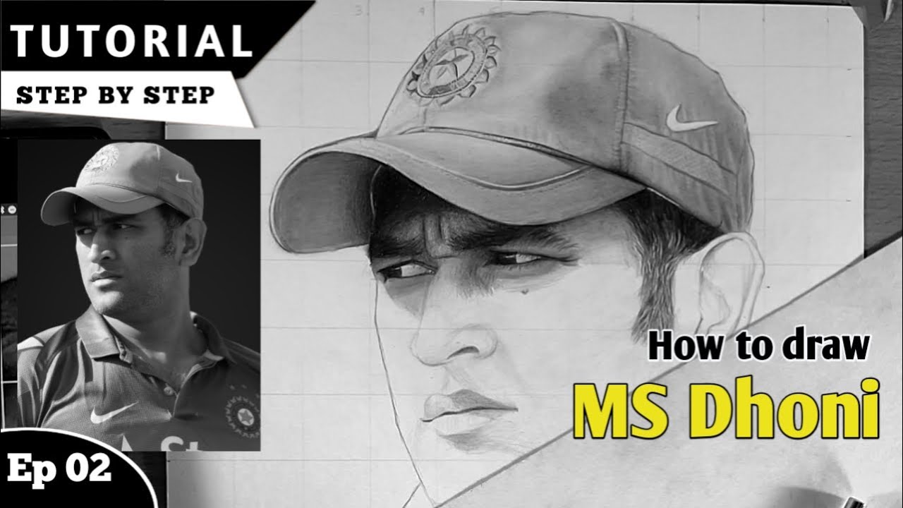 How to draw MS Dhoni | How to shade eyes & cap | Ep 02 - YouTube