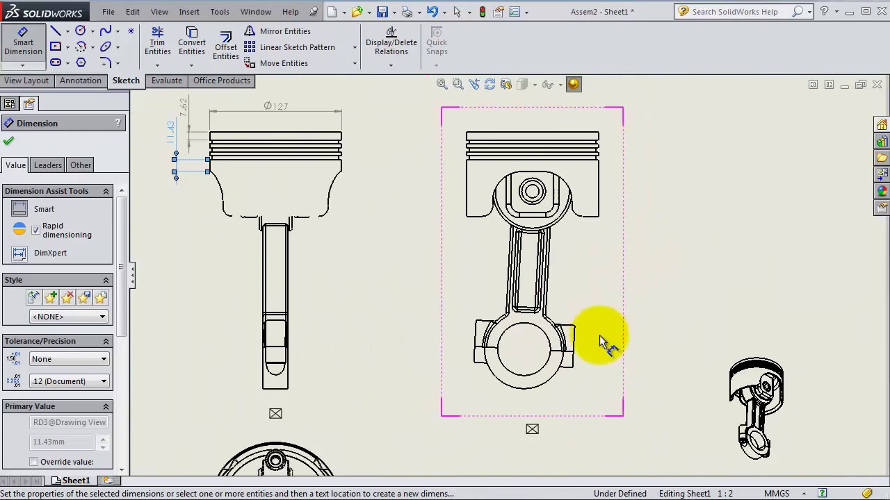 133 SolidWorks Drawing Tutorial Dimensions by smart dimensioning HD ...