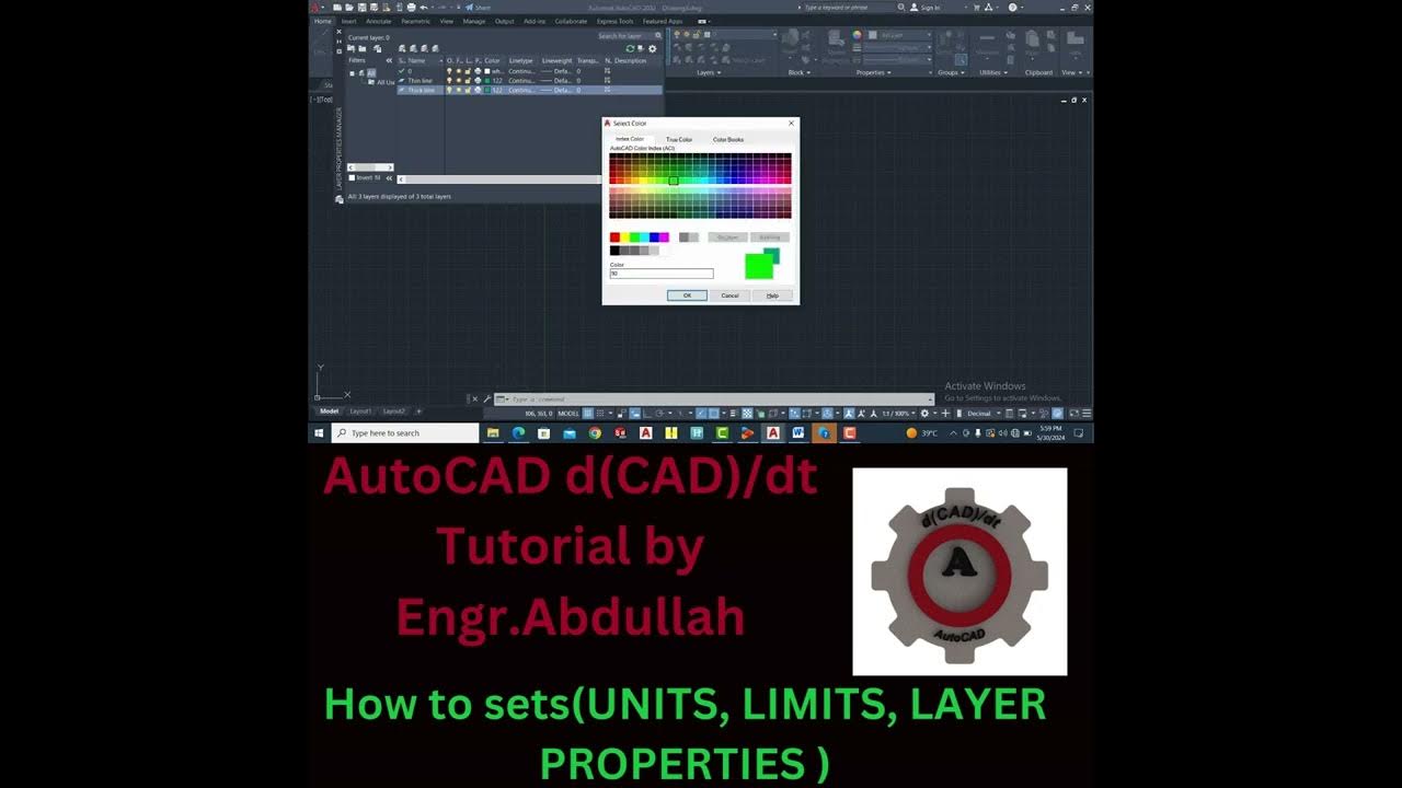 AutoCAD Tutorial 1 (HOW TO SETS LIMIT,UNITS AND LAYER PROPERTIES) - YouTube