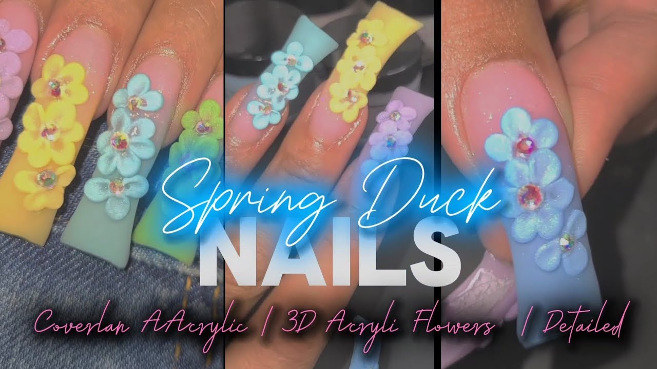 SPRING DUCK NAILS 🌺💛 ️ *DETAILED* Acrylic Nail Application Tutorial ...