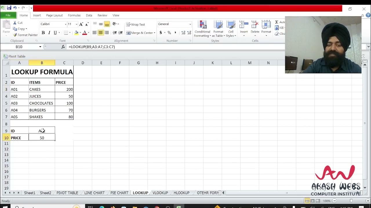 MS-EXCEL | Use of LOOKUP Formula | Akash Webs Computer Institute | Akashdeep Singh - YouTube