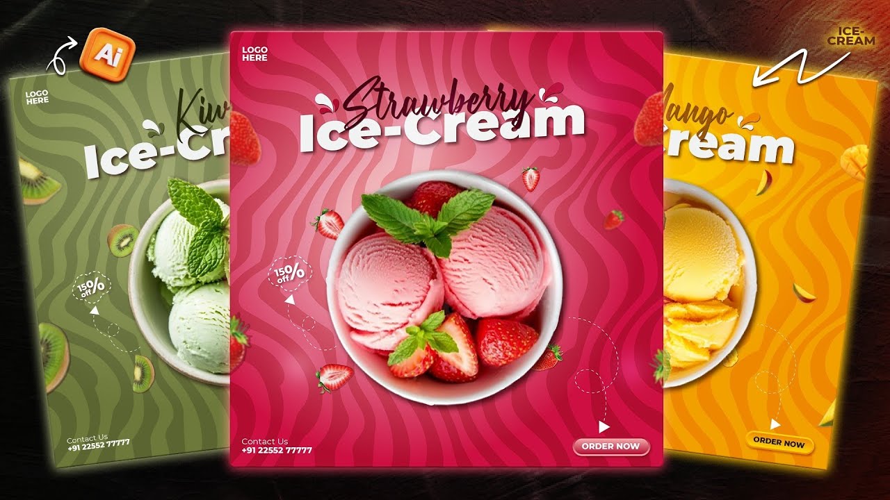 Simple and Creative Ice-Cream Poster Design for Beginners in Adobe ...