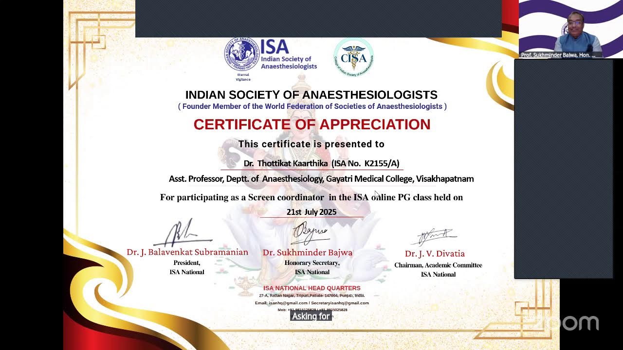 ISA National Online PG Class on Bronchiectasis and anaesthesia ...