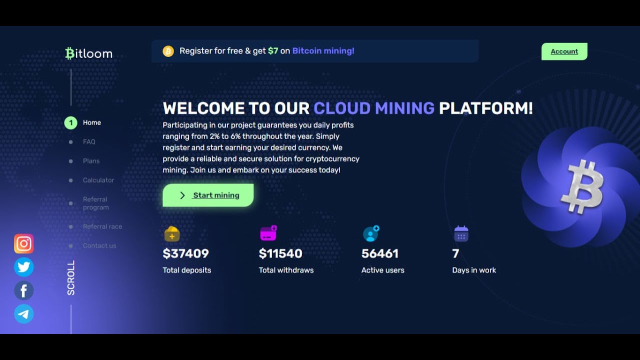 YENİ BİTLOOM BEDAVA BULUT MADENCİLİK 🤑 7$ | 200 GH/s HIZ BONUS 🔥 NEW ...