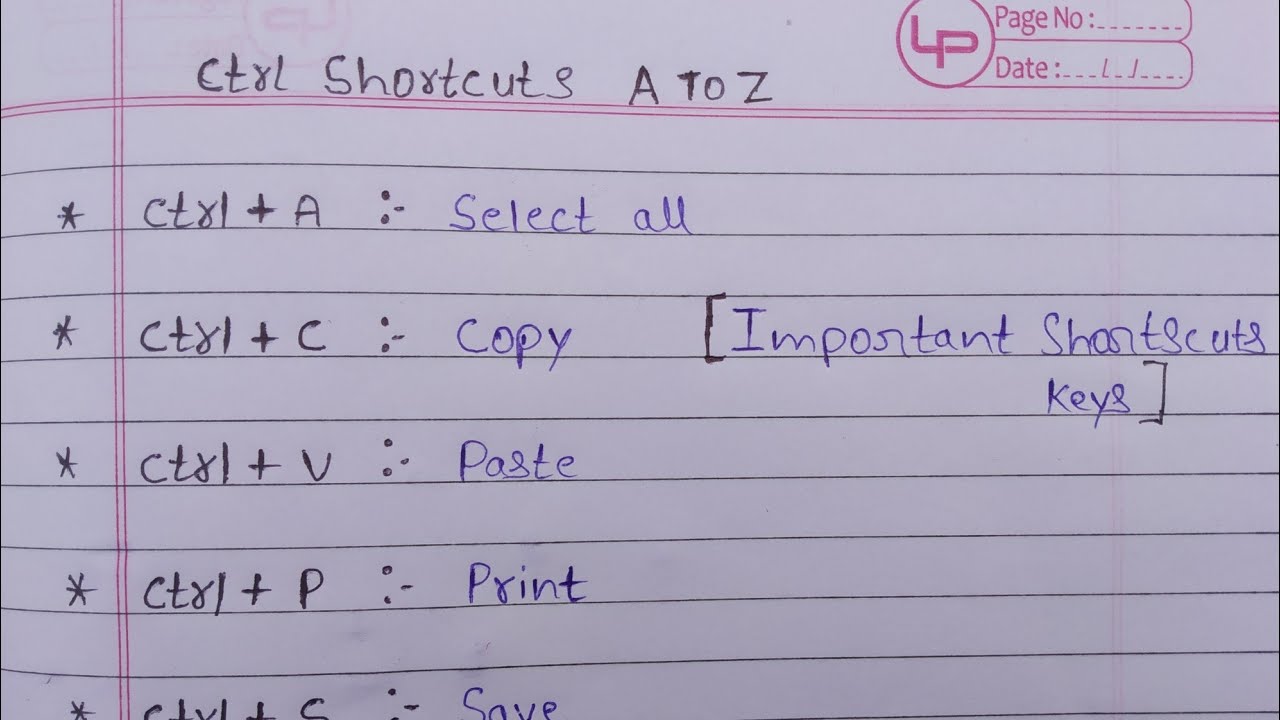 ctrl A to Z shortcut keys | CTRL shortcut keys of computer - YouTube