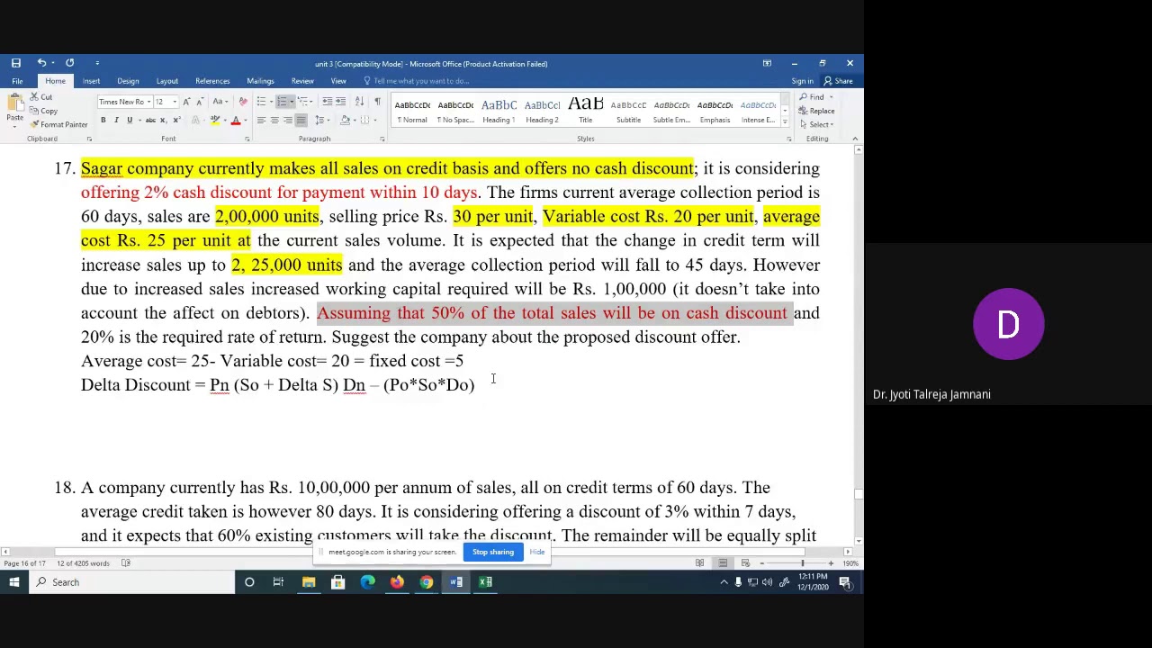 Solved problems on cash discount and collection efforts - YouTube