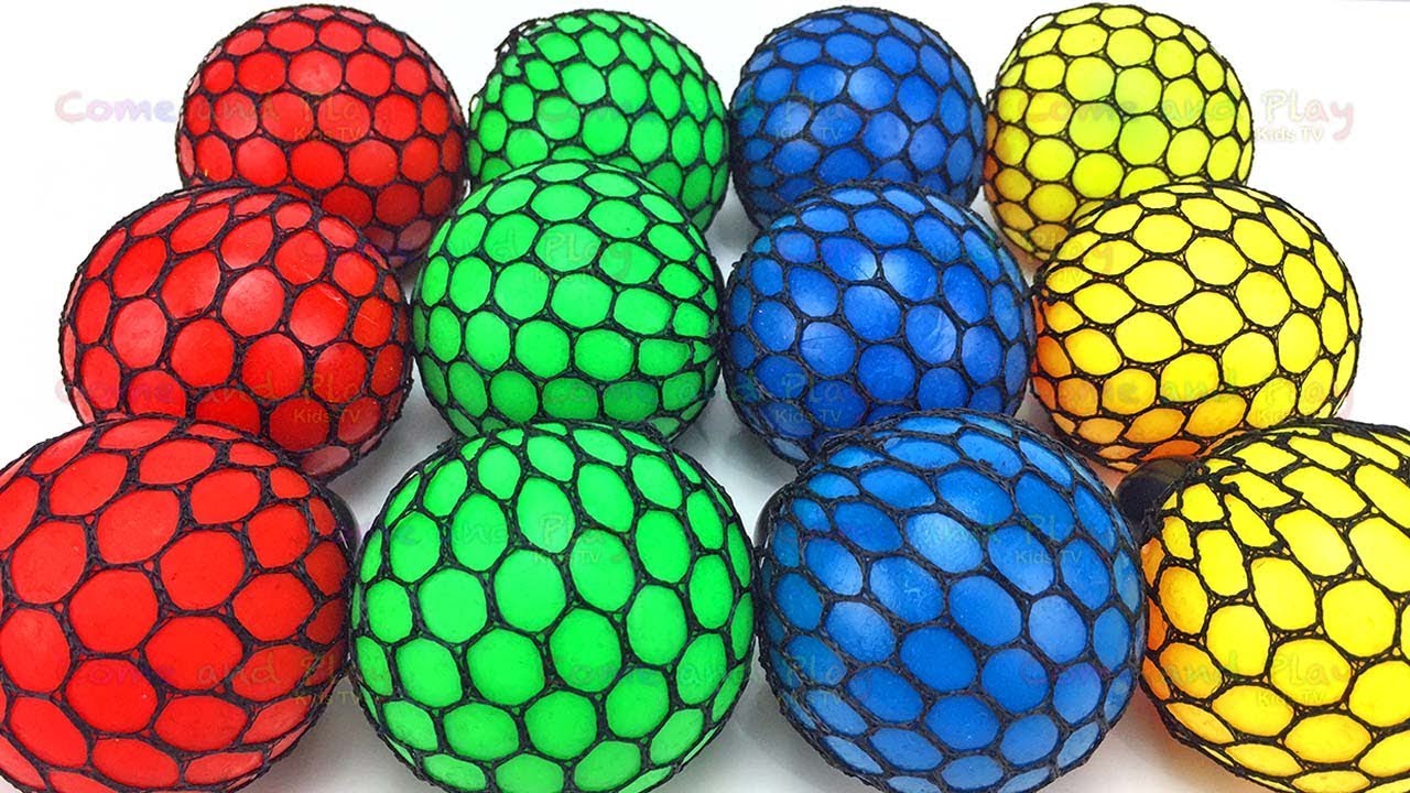 Learn Colors and Numbers with Mesh Slime Balls and Surprise Toys - YouTube