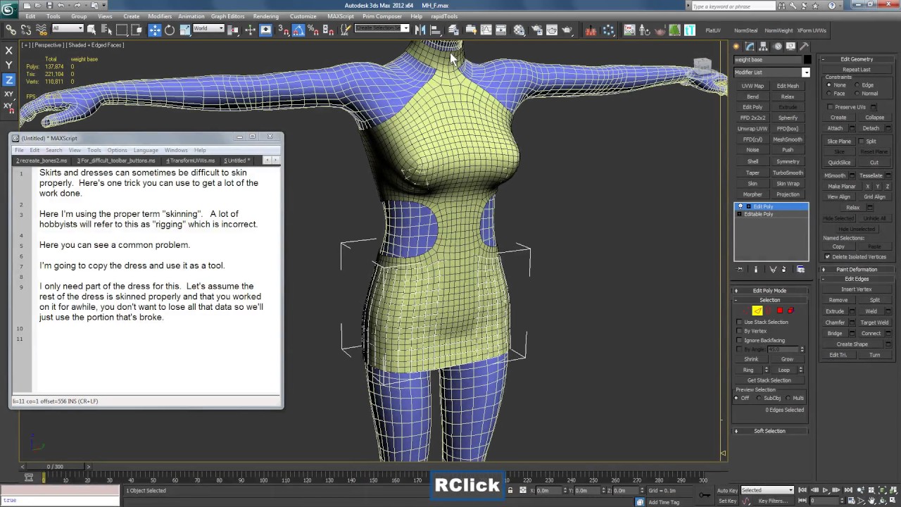 Skinning trick for skirts and dresses using 3ds Max - YouTube