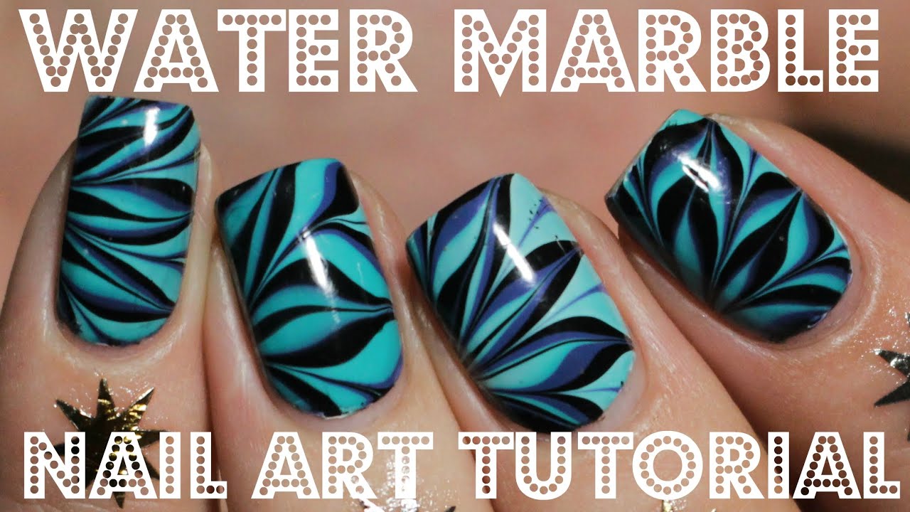 Nail Art Tutorial: How to Water Marble Blue Nails - YouTube
