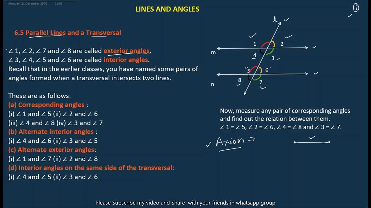 Lines and Angles Class 9 & 10 Chapter 6 PART-2 (रेखाएँ और कोण Theorem & Axiom) कक्षा-9 - YouTube
