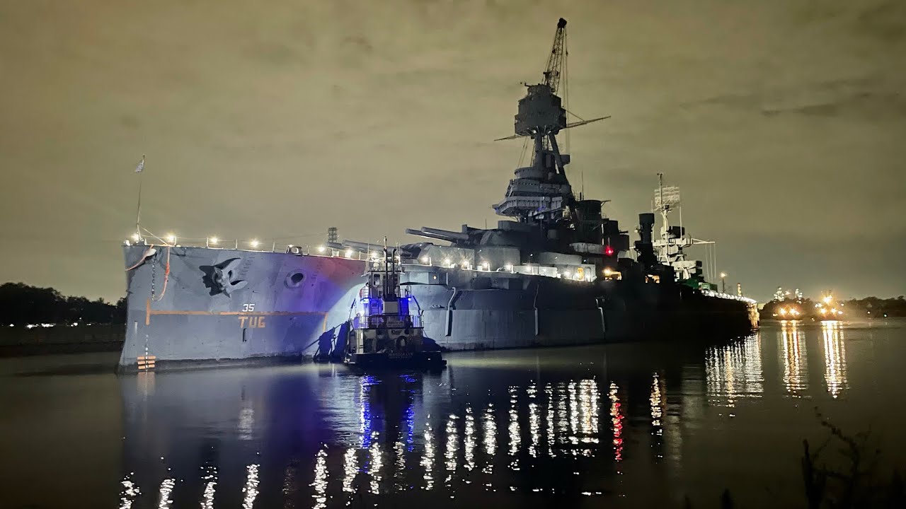 Battleship USS Texas BB-35 Leaving Port 8/31/22 6:00am - YouTube