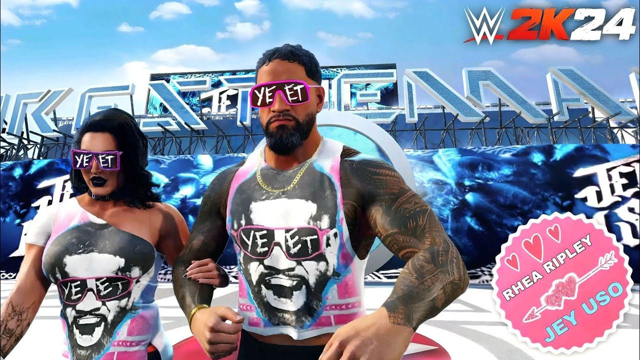 Rhea Ripley YEET x Jey Uso YEET Epic Entrance | WWE2K24 DLC ! - YouTube