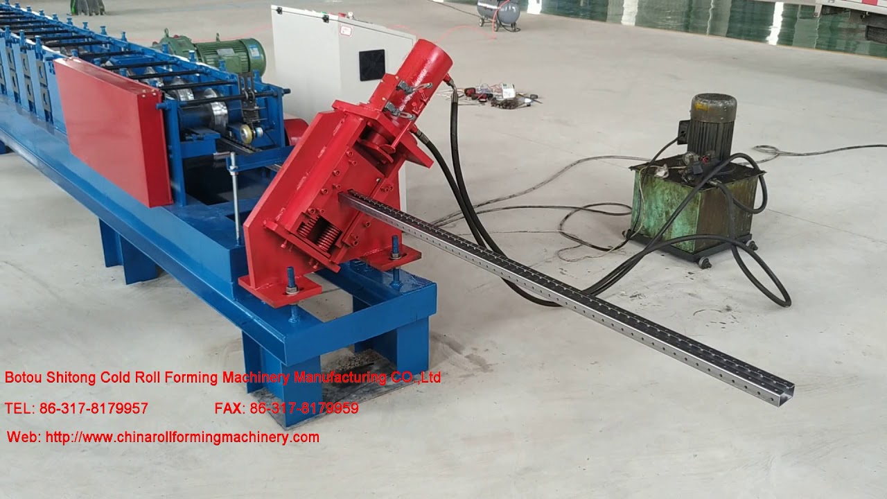 C channel roll forming machine with holes - YouTube