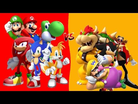 Mario Sonic Luigi knuckles and Yoshi and tails vs Bowser shadow wario ...