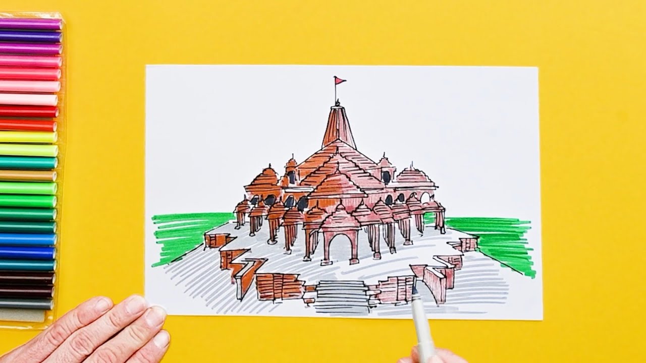 How to draw Lord Ram Temple, Ayodhya - YouTube
