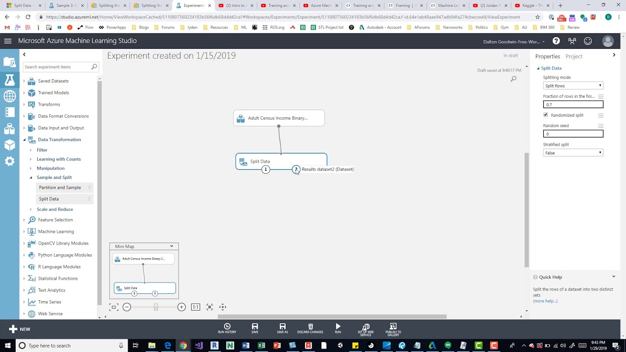 Azure Machine Learning Studio: Splitting Data - YouTube