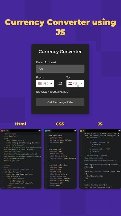 Currency Coverter in html css and js #html5 #css3 #js #javascript #webdesign #ui #frontend - YouTube