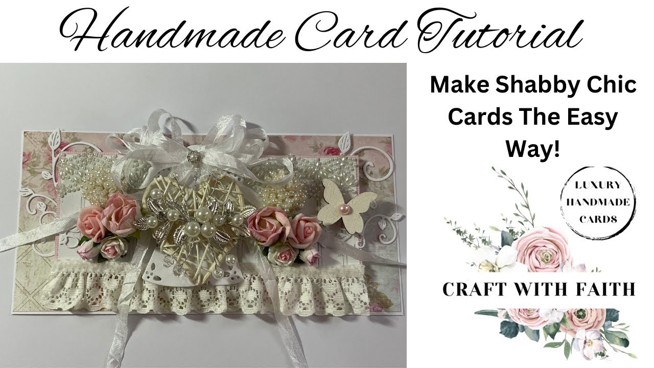 Shabby Chic handmade card tutorial - Pink Roses, lace & pearls - YouTube