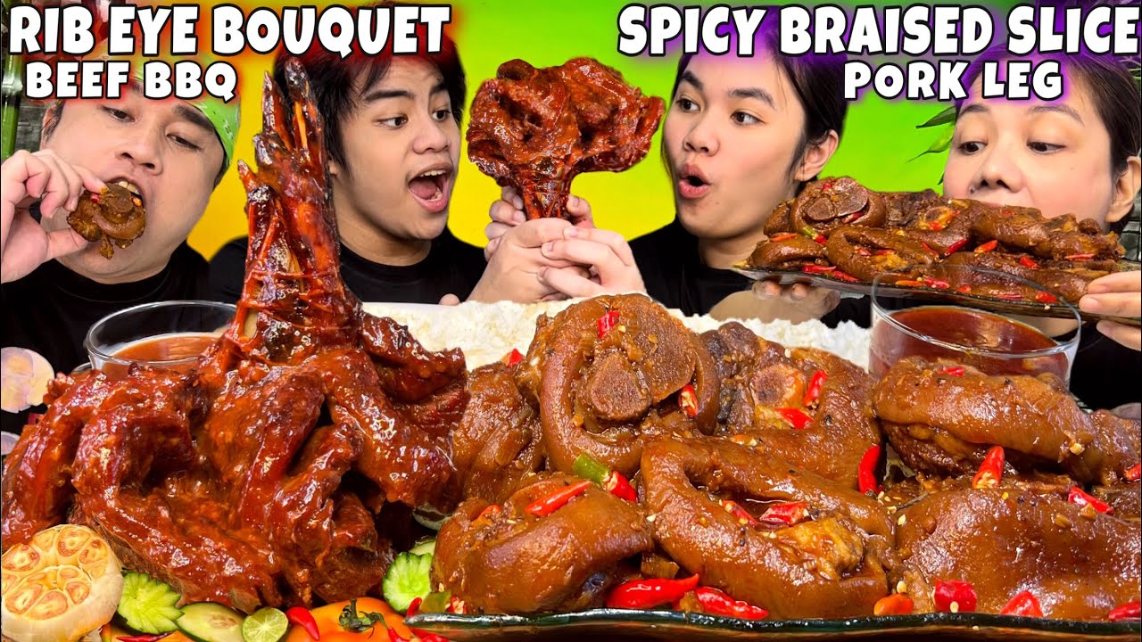 RIB EYE BOUQUET & SPICY BRAISED SLICE PORK LEG MUKBANG with 2 KINDS OF ...