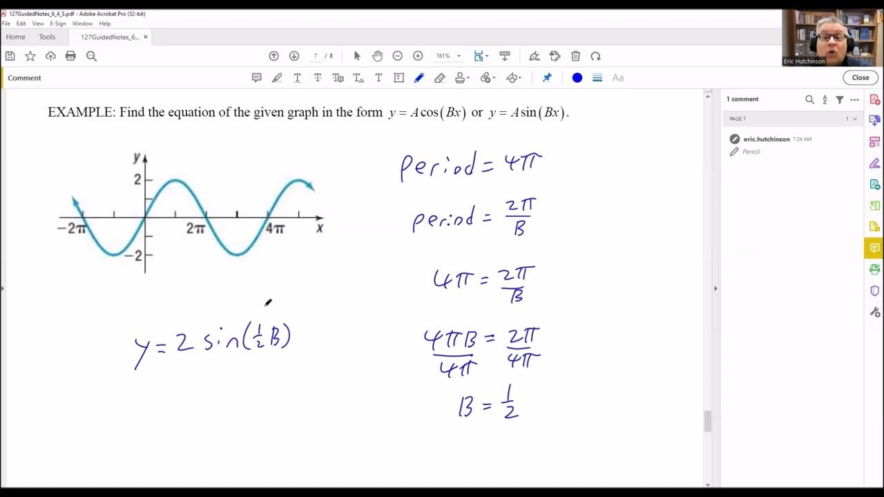 Writing The Equation For A Sine Or Cosine Graph Youtube