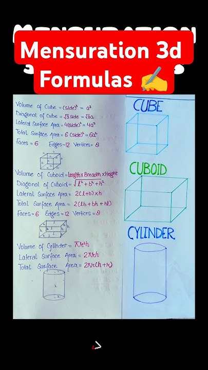 Mensuration 3d Formulas 💯 || Cube/ Cuboid/ Cylinder #shorts #maths # ...