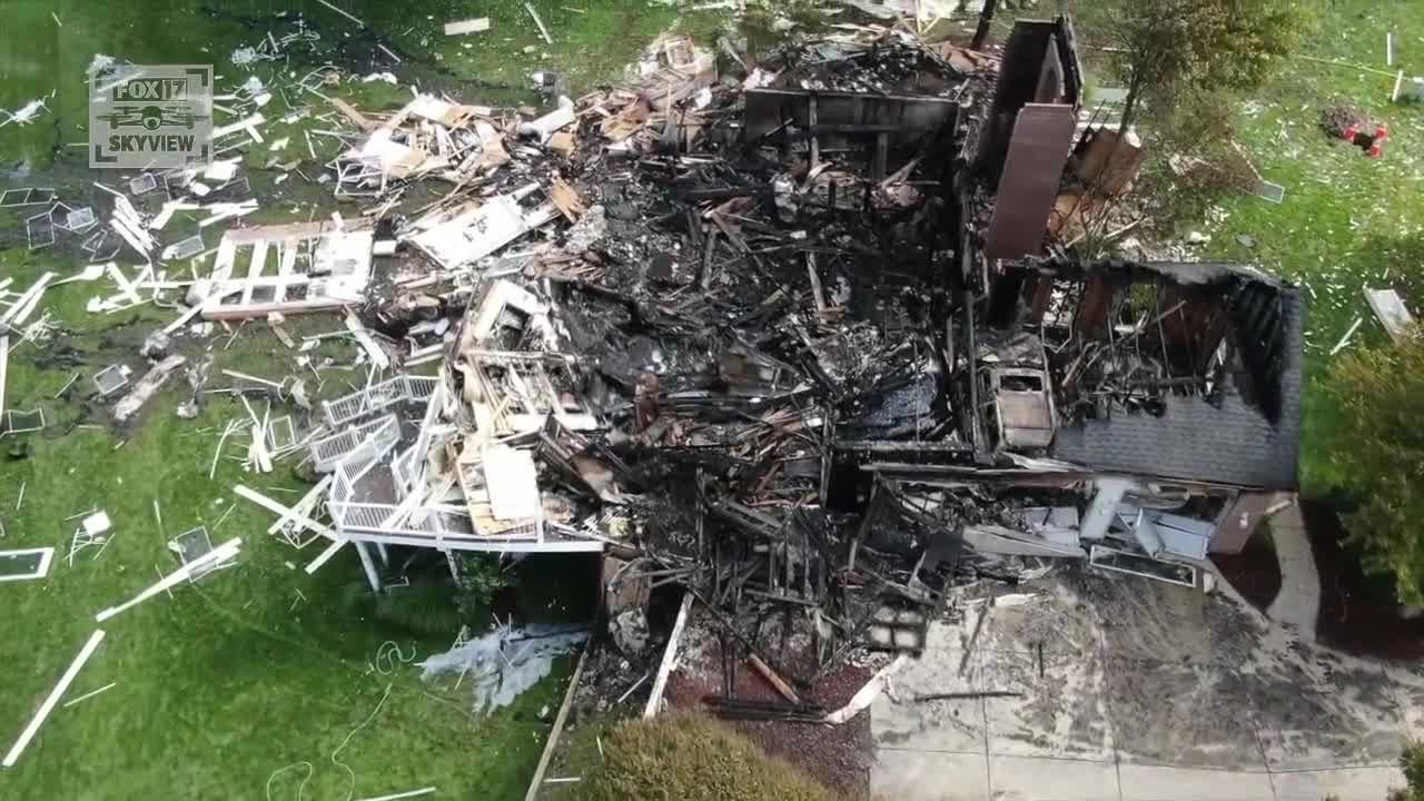 Drone video captures aftermath of home explosion - YouTube