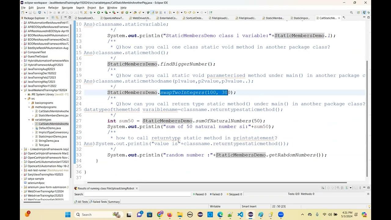 CoreJava Methods StaticImport NonStaticMethods Programs Part1 MAY 03 2024 - YouTube