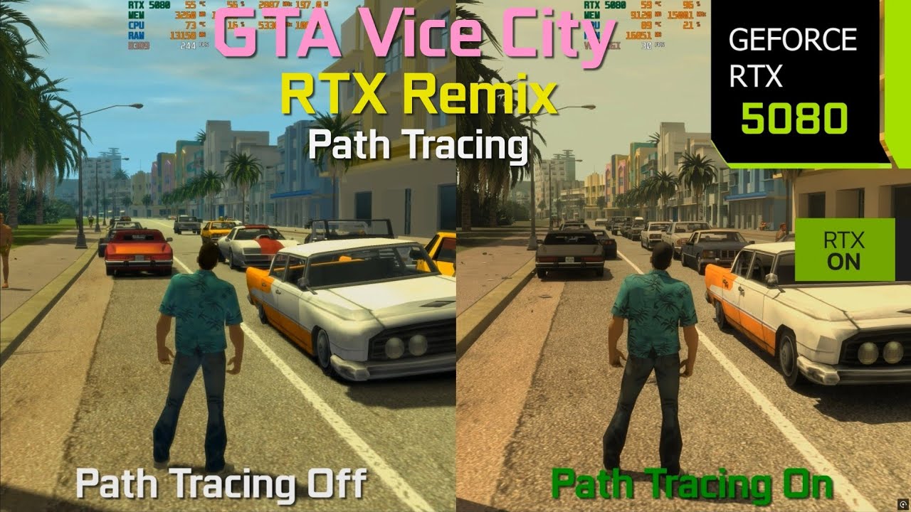 GTA Vice City Path Tracing with RTX Remix On vs Off - Graphics ...