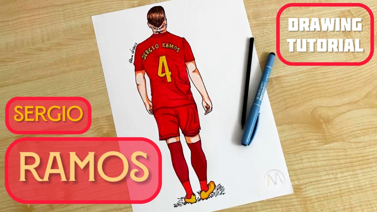 How to draw footballer Sergio Ramos from Sevilla / How to draw soccer ...