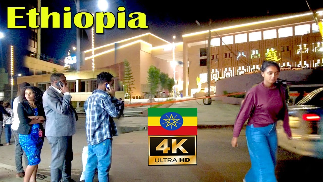 አዲሷ ፒያሳ በማታ - Addis Ababa Walking Tour (368) Night walk Piassa and ...