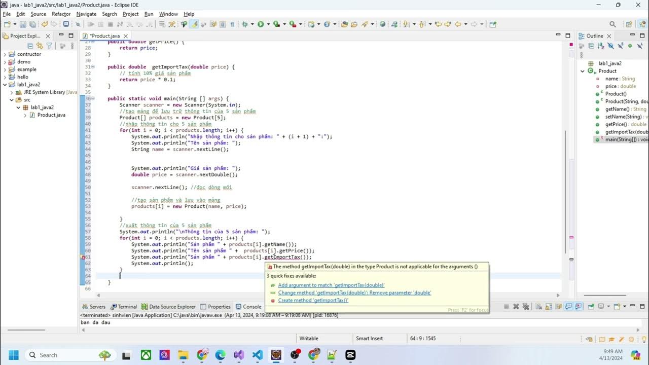 the method getImportTax(double) in the type Product is not applicable ...