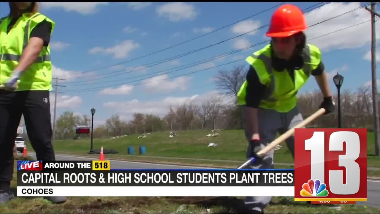 Cohoes students plant 100 trees for Earth Day - YouTube