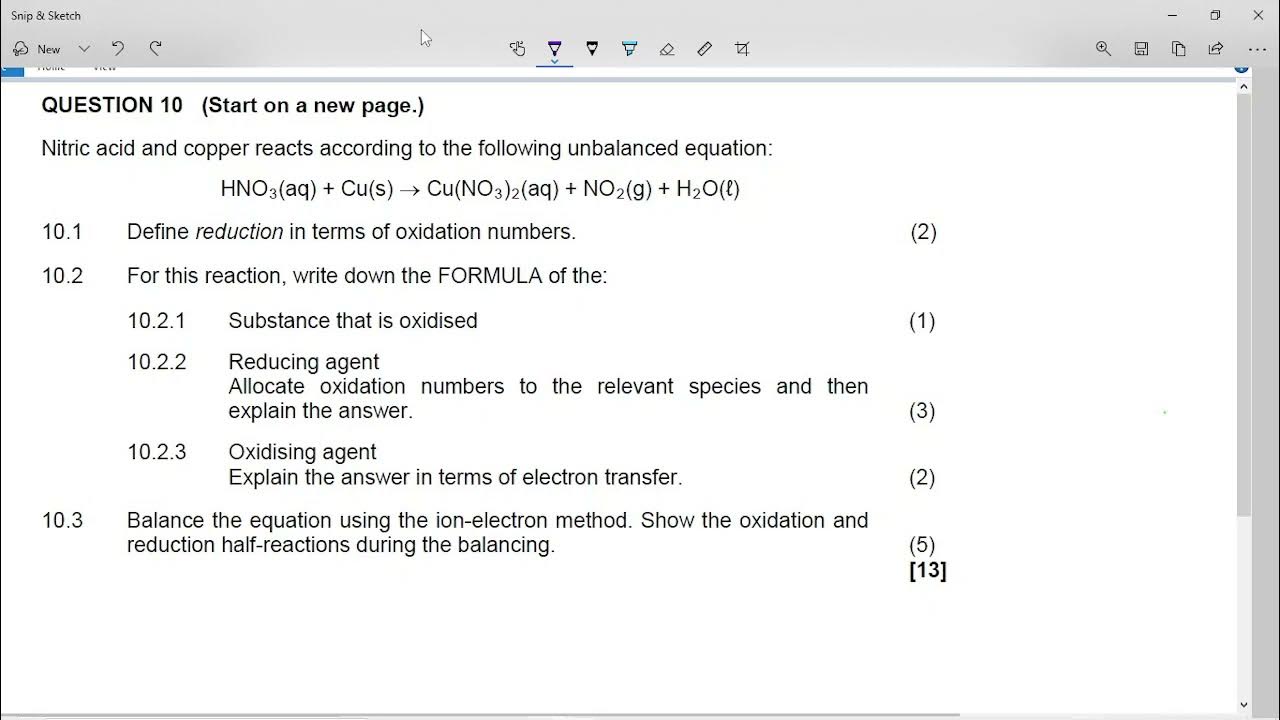 Grade 11 Physical Sciences Chemistry November 2014 Question 10 Redox ...