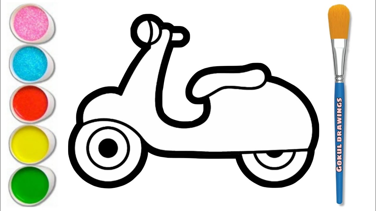 Scooty Drawing For Kids | How To Draw SCooty, Colouring, Painting For ...