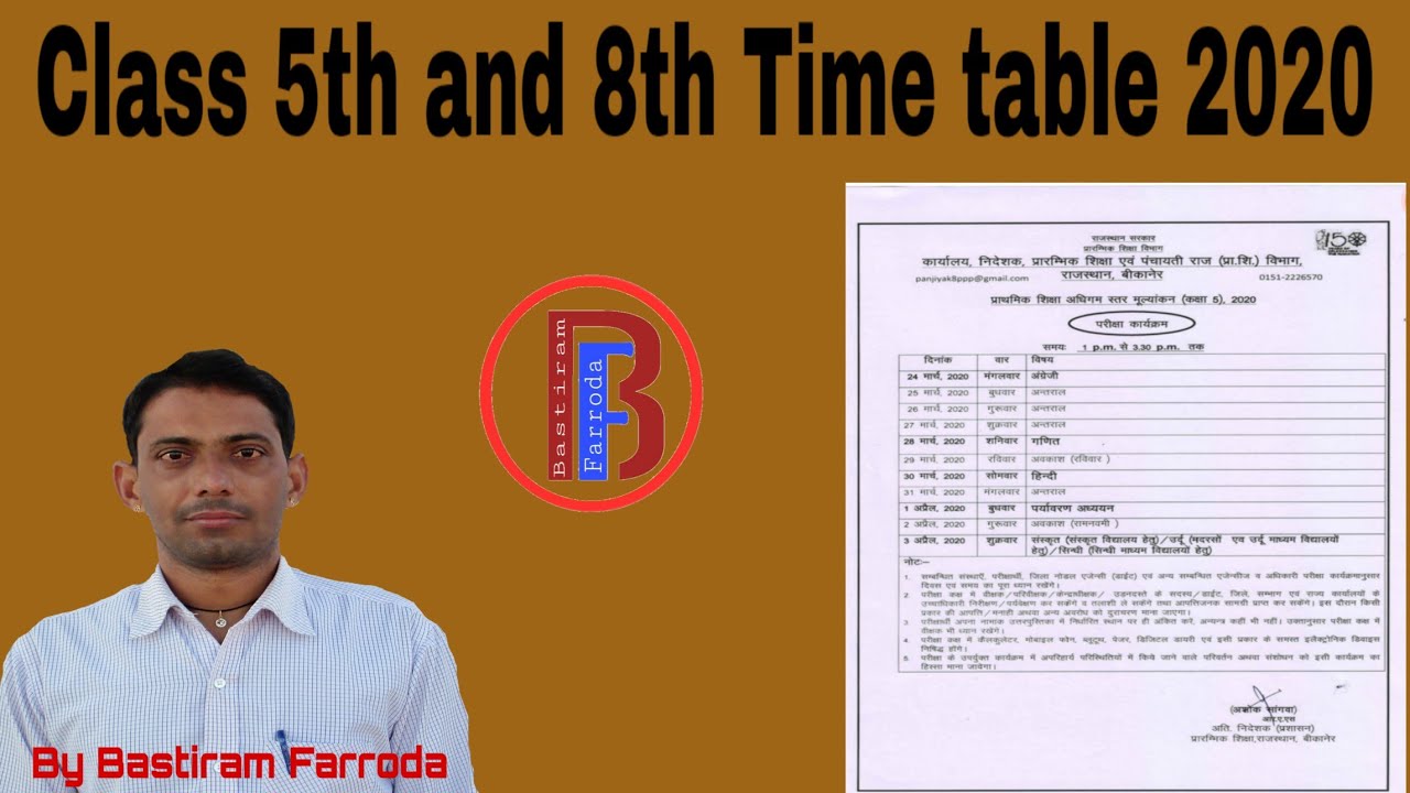 Class 5th and 8th Time table 2020 परीक्षा कार्यक्रम 2020 - YouTube