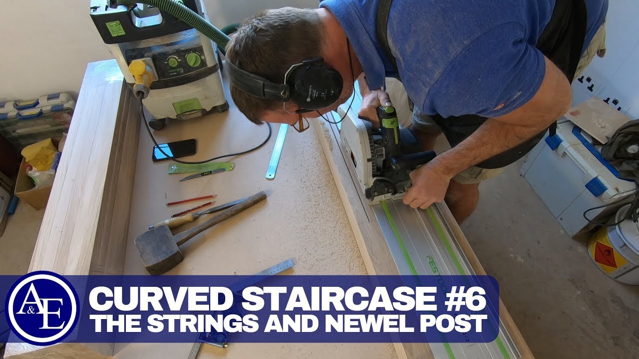 STAIR STRINGS AND NEWEL POST | How to Build a Staircase #6 - YouTube