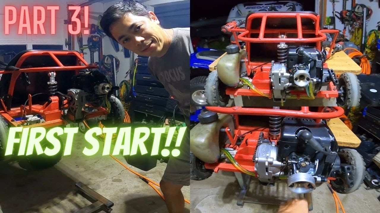 The First Start and Part 3 of the Razor Dune Buggy gas engine converson ...