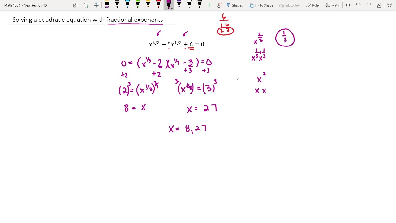 Quadratic Equation with Fractional Exponents - YouTube