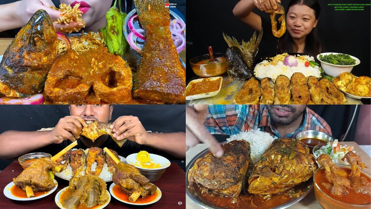 SPICY HUGE BIG FISH CURRY EATING CHALLENGE, MUTTON CURRY, CHICKEN CURRY ...